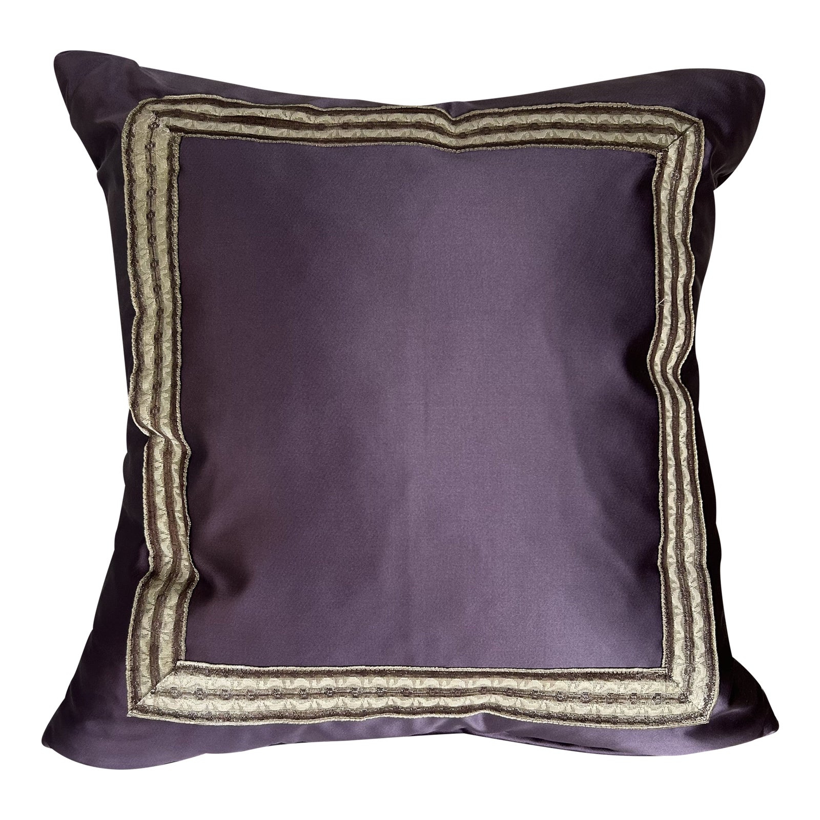 Purple Satin Pillow With Antique Silver Metallic Border | Chairish