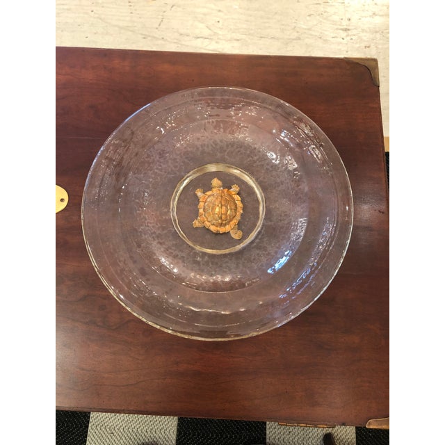 Bucquet Rippled Glass Bowl With Copper and Gilded Turtle Decoration ...