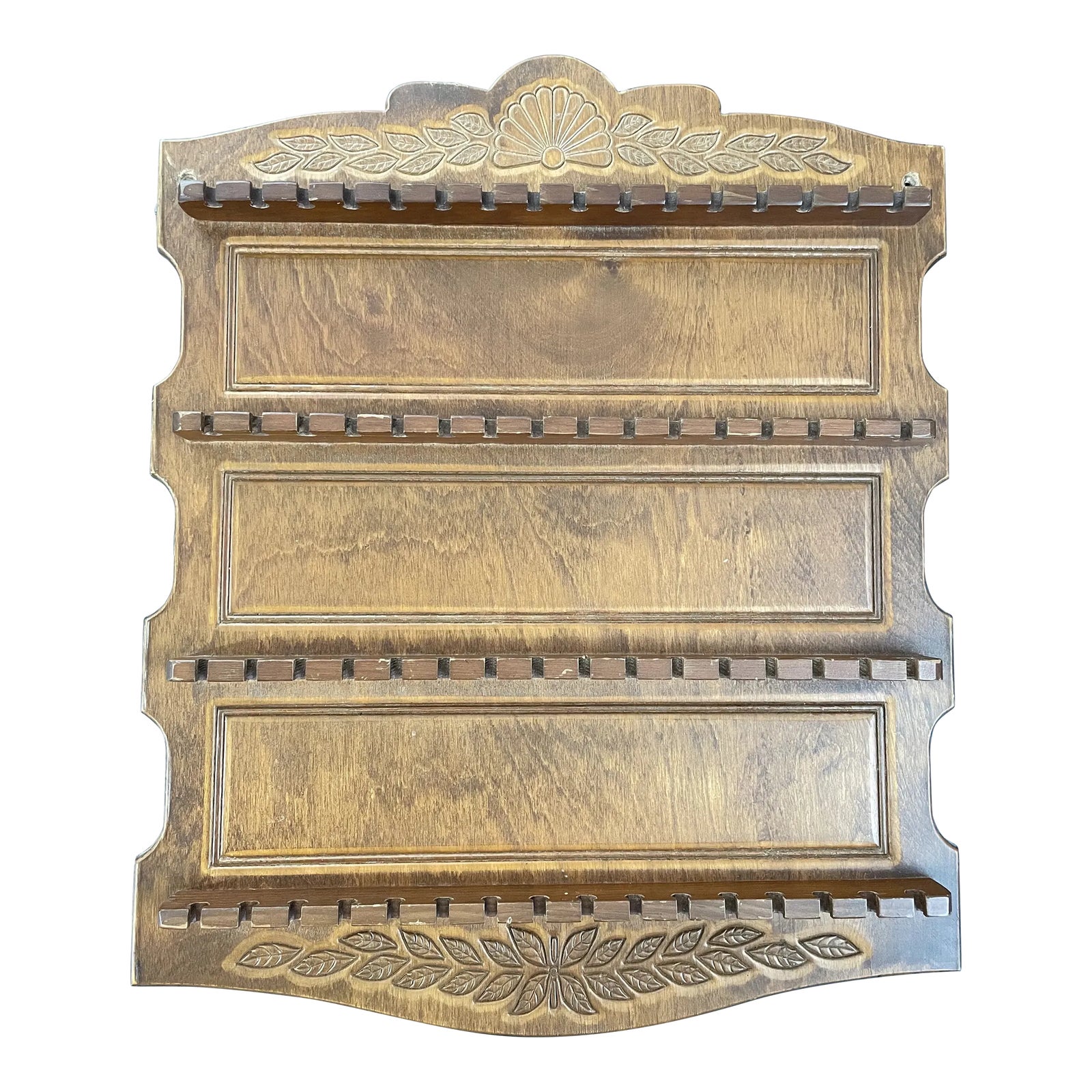 Vintage Wood Carved Display Rack for Collectible Spoons #2 | Chairish