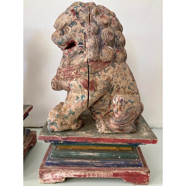 Large Carved Wood Foo Dogs - a Pair | Chairish