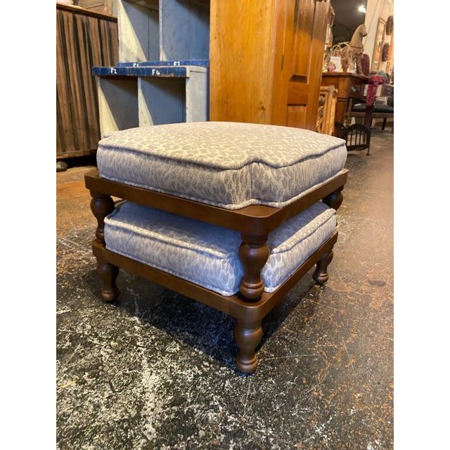 Low Footstool With Gray Leopard Print Upholstery | Chairish