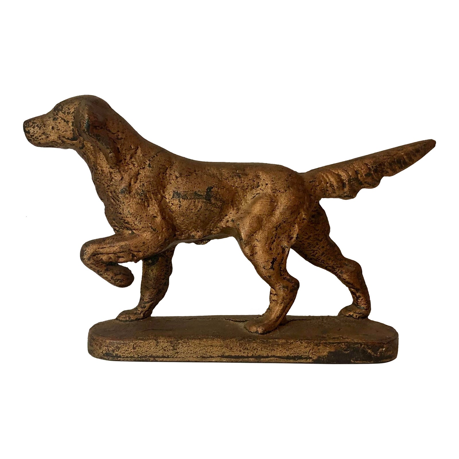 1950s Gilded Cast Iron English Pointer Dog Sculpture | Chairish