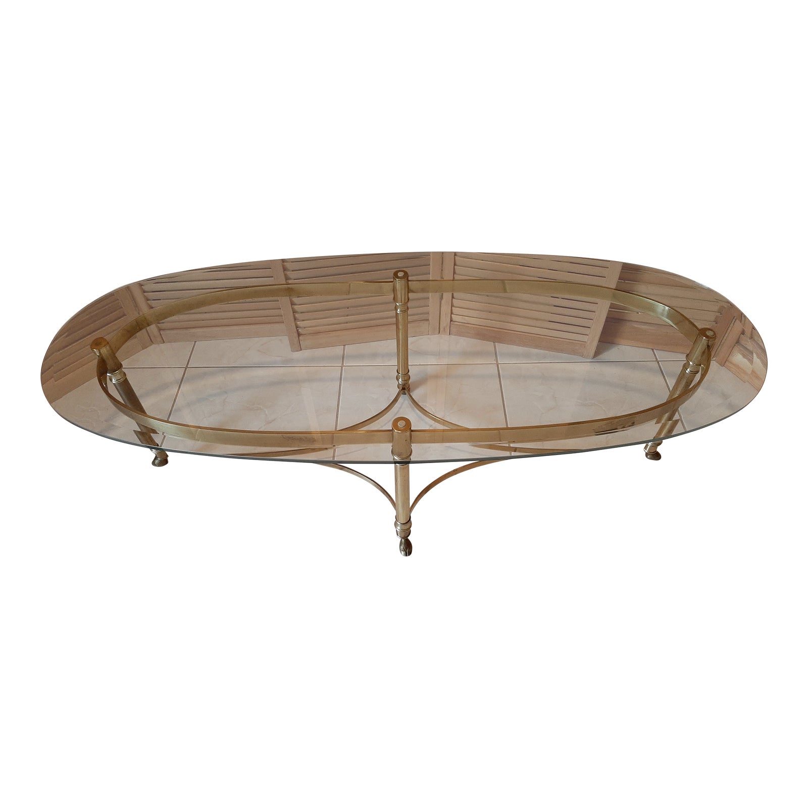 1970s Vintage Hollywood Regency Brass Oval Coffee Table | Chairish