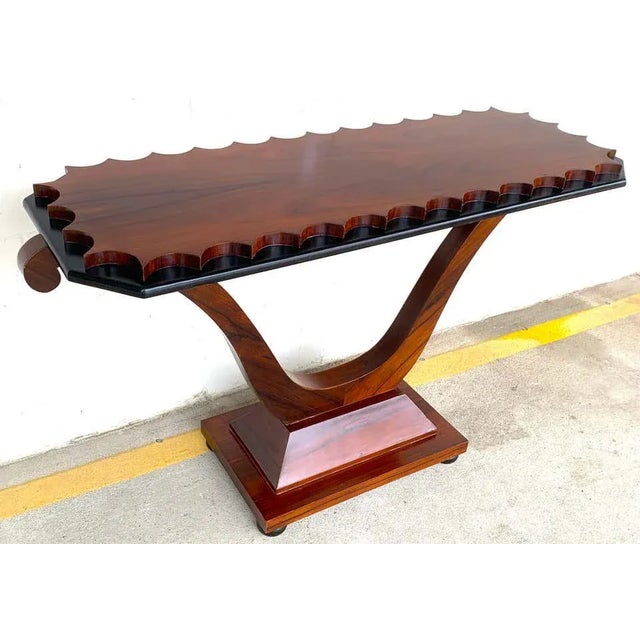 French Modern Rosewood Scalloped Console Table | Chairish