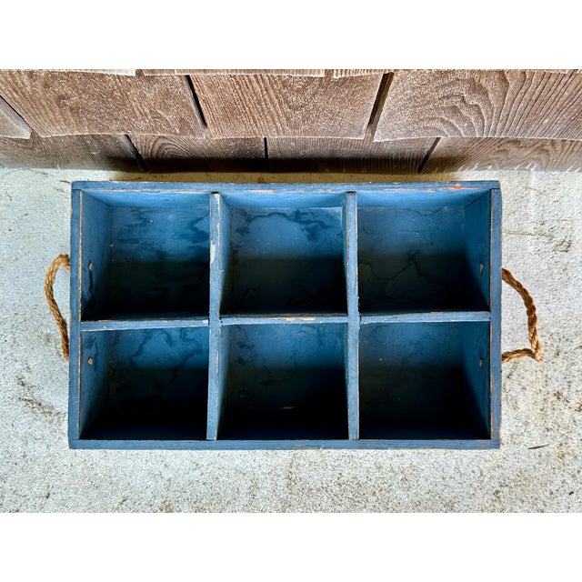 Vintage Style Painted Blue Box With Six Sections and Rope Handles ...