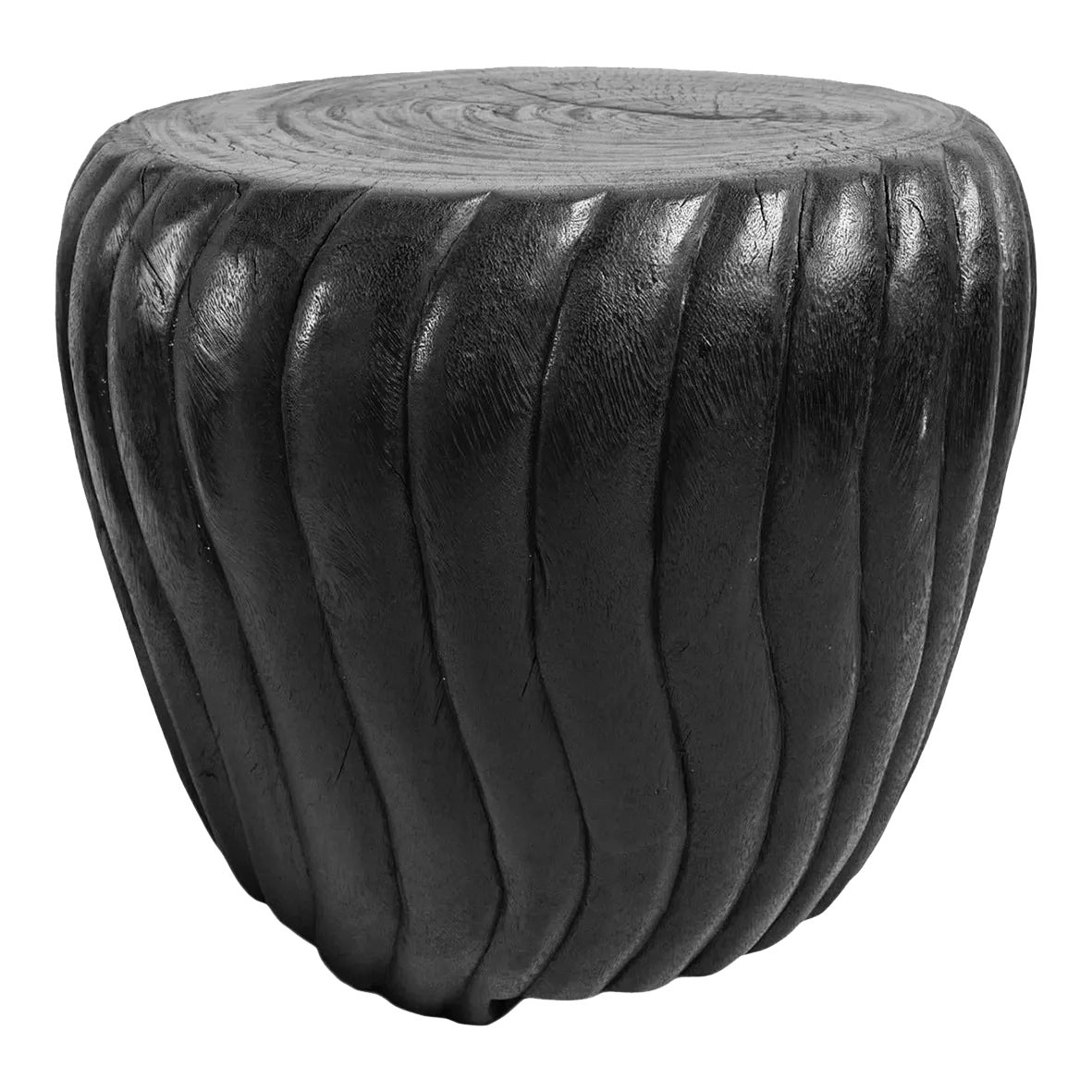 Black Stained Wood Swirl Side Table | Chairish