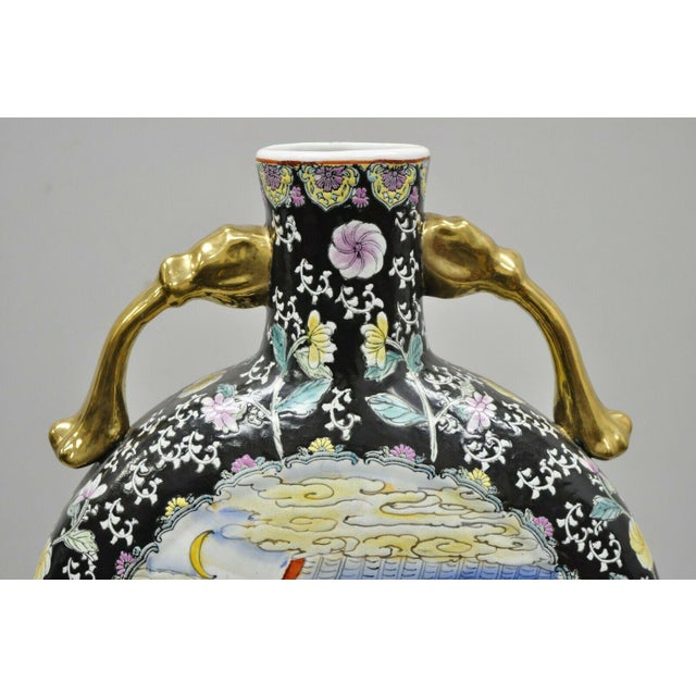 Vintage Chinese Porcelain Double Handle Moon Flask Vase | Chairish