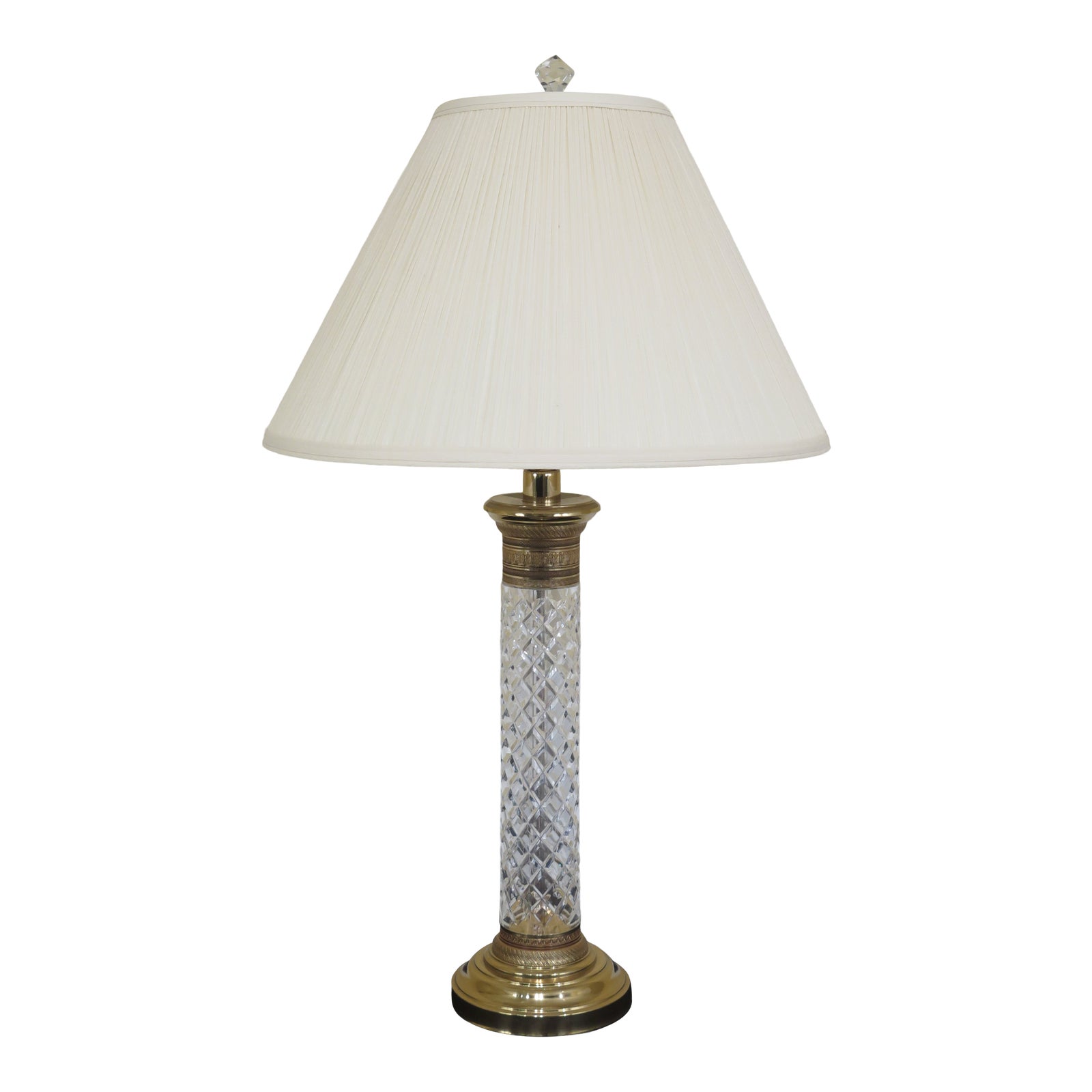 1990s Traditional Brass & Crystal Column Style Classical Lamp with ...
