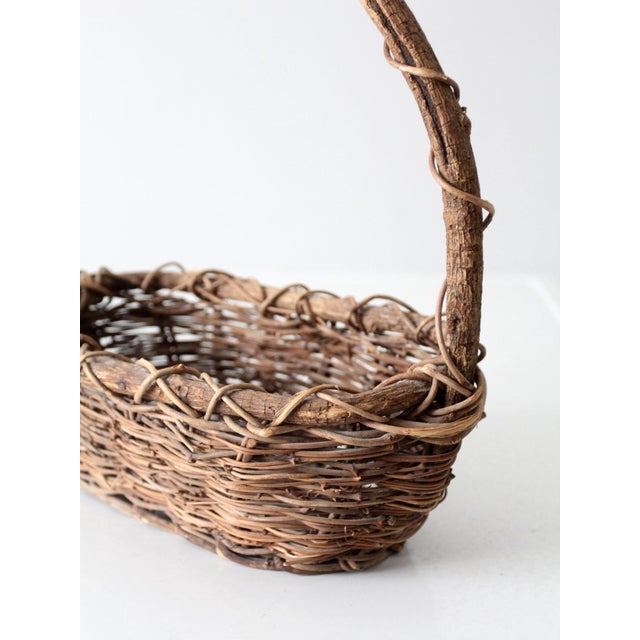 Vintage Rustic Twig Basket | Chairish