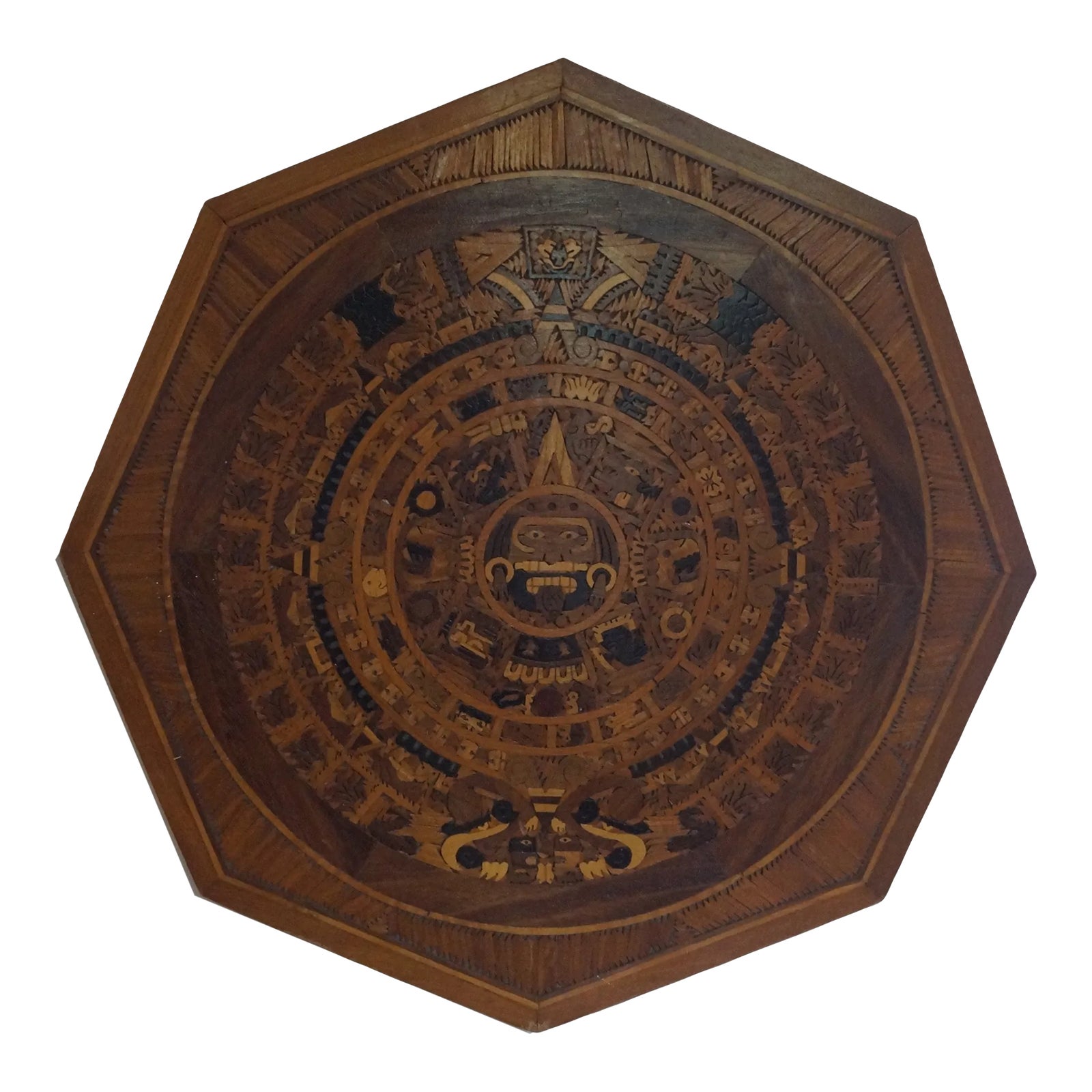 1970s Wood Mosaic Mexican Mayan Calendar Attibuted to Alfonso Jurado ...