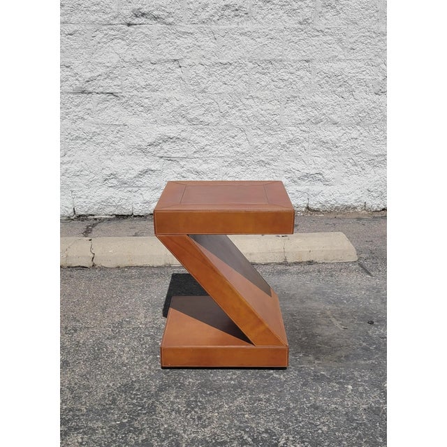 Leather Clad Zig Zag Side Table | Chairish