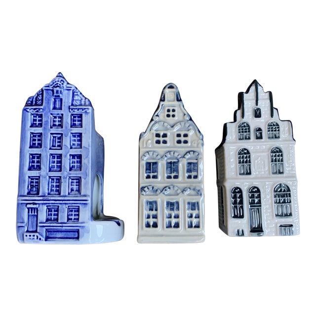 Vintage Miniature Blue & White Delft Houses - Set of 3 | Chairish