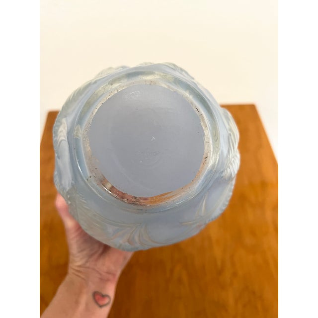 Vintage Phoenix Glass Blue Fern Frosted And Clear Artware Sculpted Vase