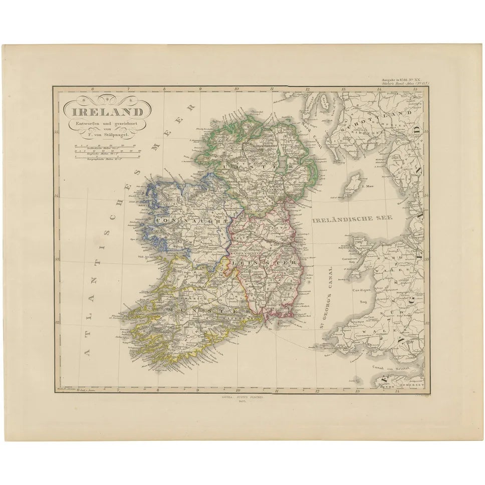 Map of Ireland with Provincial and County Divisions, 1851 | Chairish