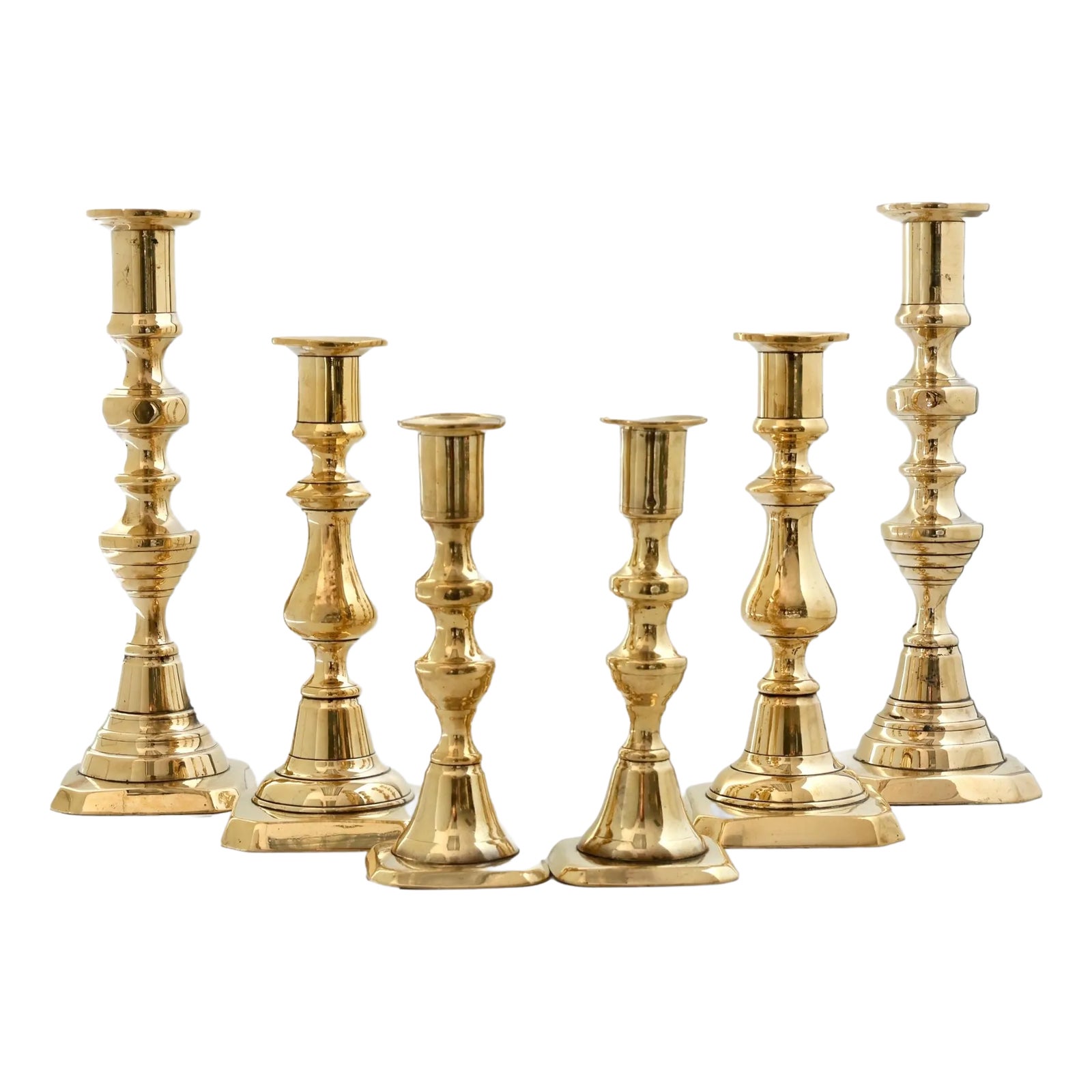 Grouping of Georgian Brass Candlesticks, 6 Pcs | Chairish