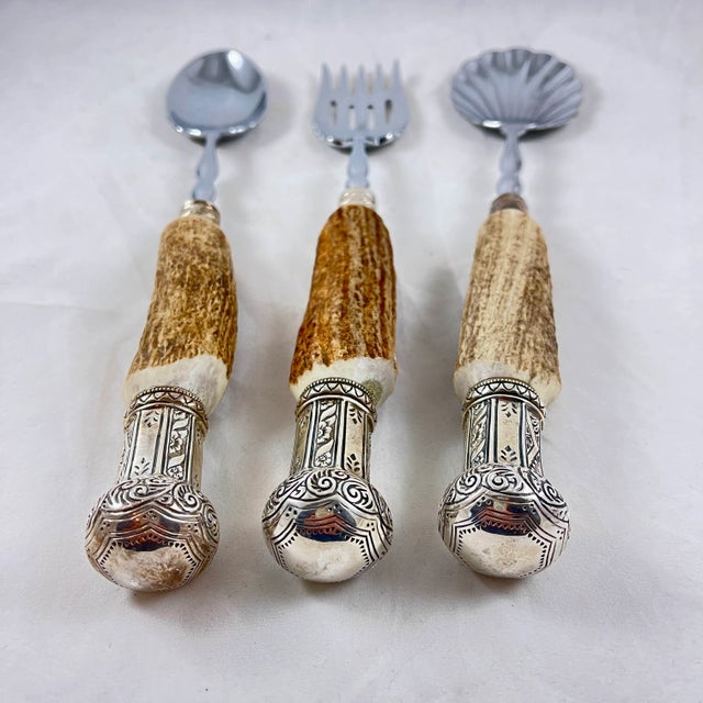 Sheffield English Stag Antler Handled, Sterling Silver Capped Table ...