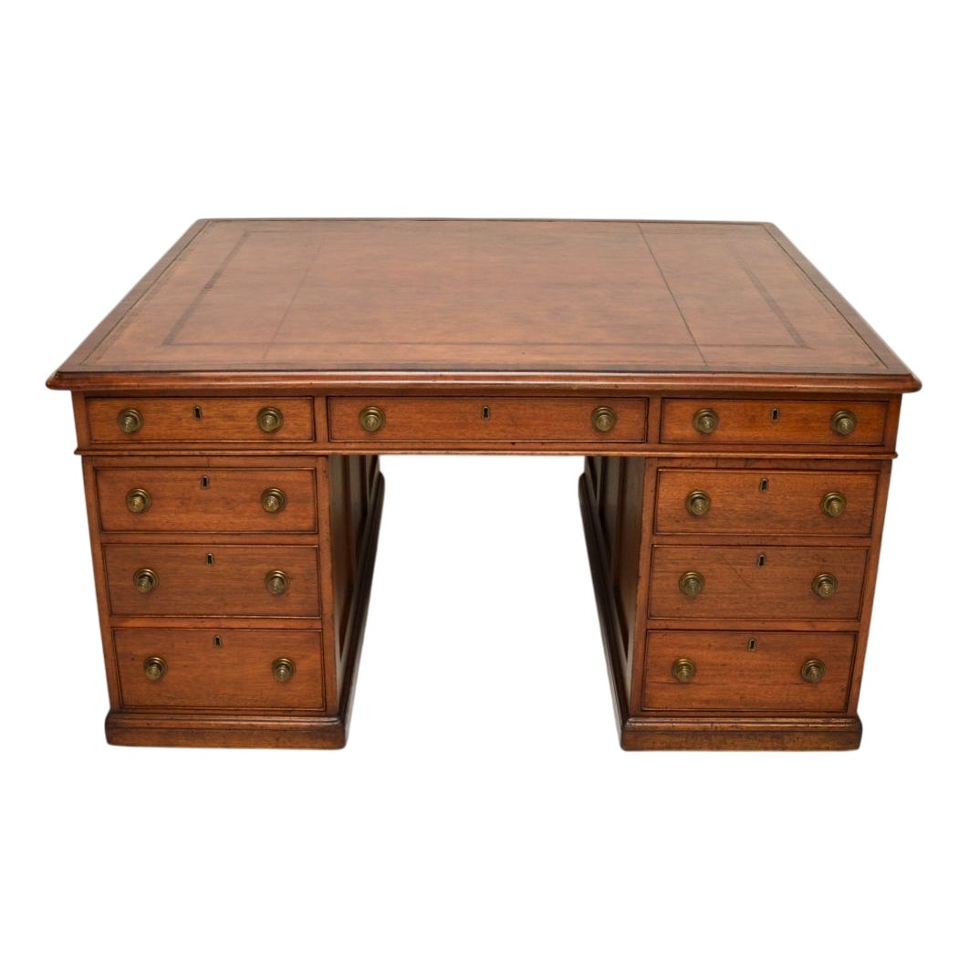 Antique Victorian Leather Top Partners Desk, 1840s | Chairish