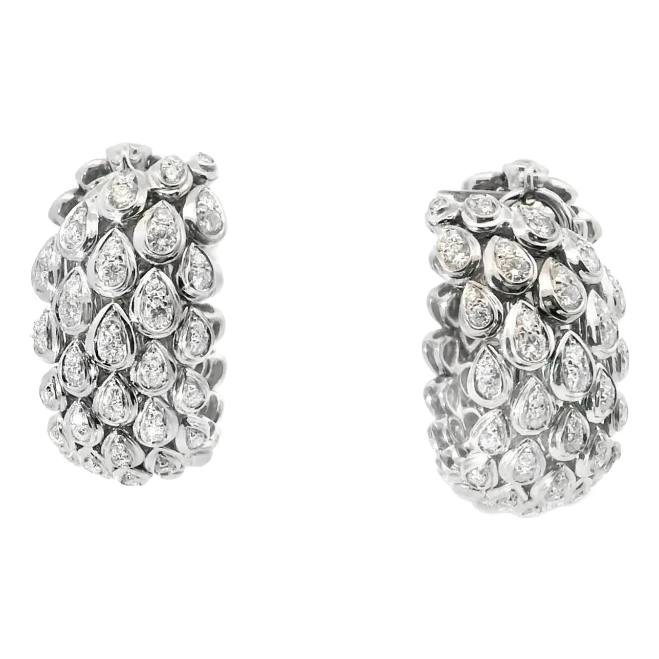 1980s 18k White Gold Faraone - Italy 1980s Hoop Diamond Earrings - 2 ...