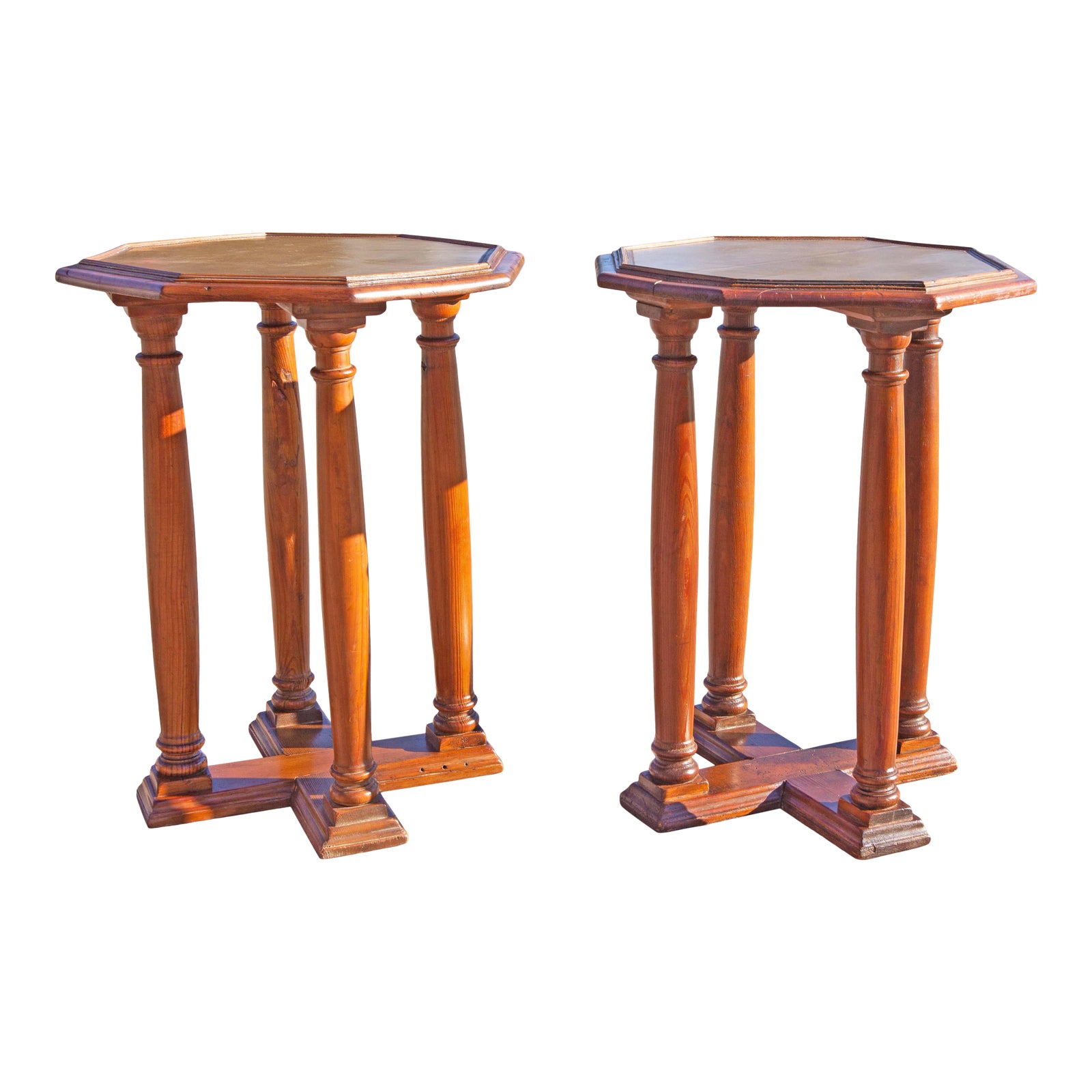 19th Century Italian Tuscan Leather Top Tables - a Pair | Chairish