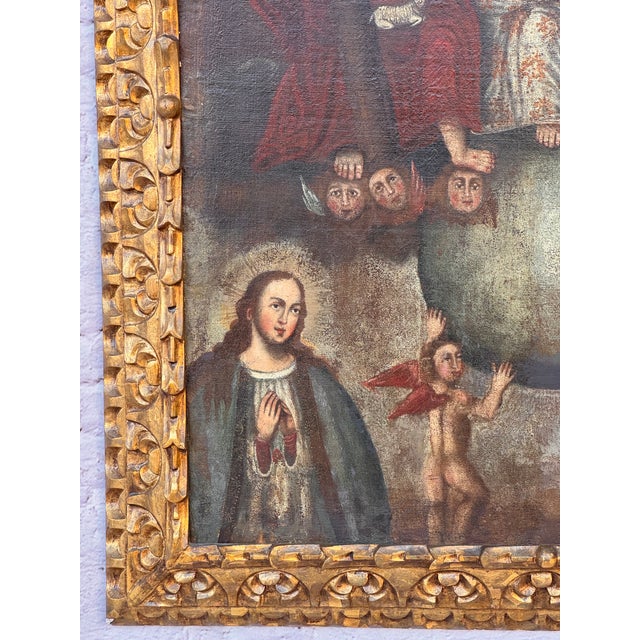 Spanish Colonial Cusco School Oil Painting, La Santa Trinidad | Chairish