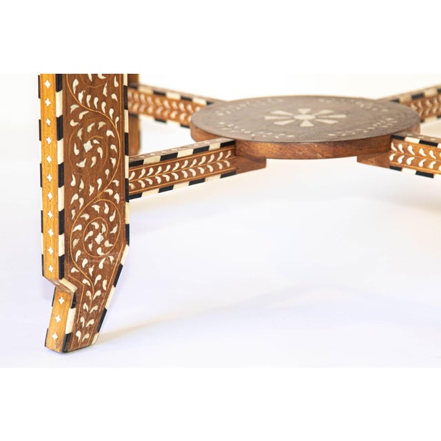 Anglo Indian Mughal Teak Wood Round Side Table With Bone Inlaid | Chairish