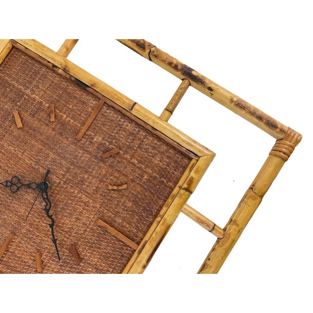 Vintage 1970s Large Geometric Bamboo Clock | Chairish