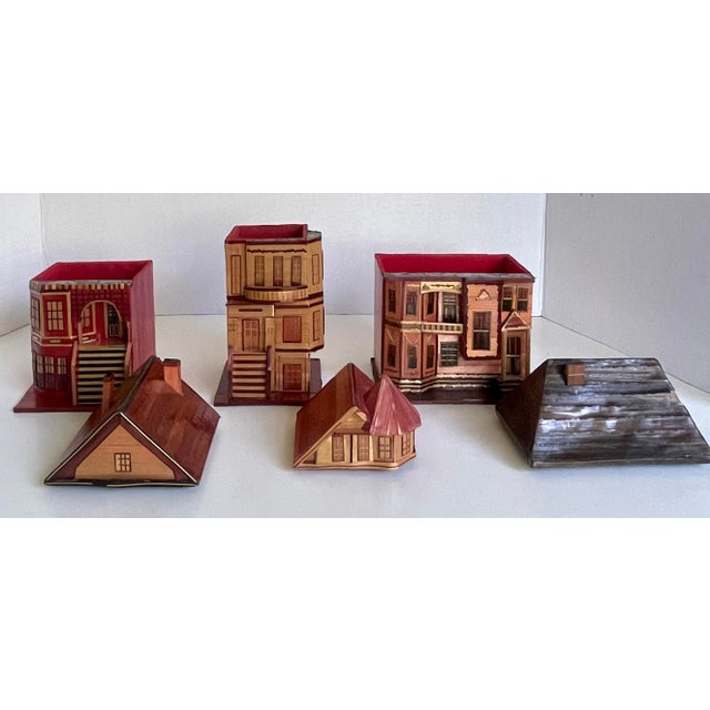 1960's Set of 3 Straw San Francisco Trinket Lidded Houses | Chairish