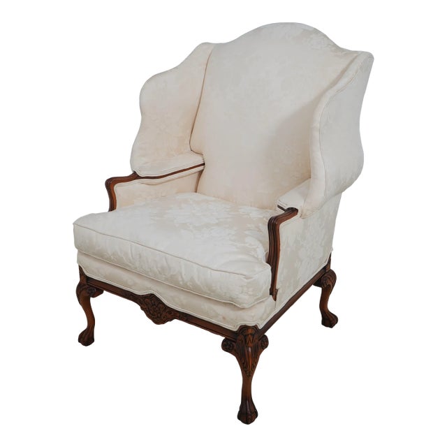 Harden French Louis XV Style Damask Wing Chair | Chairish