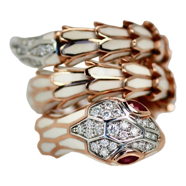 18k White Enamel Snake Expandable Ring Size 6.75 | Chairish