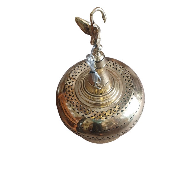 Vintage Large Brass Turkish Hand Hammered Brazier Pendant Light | Chairish