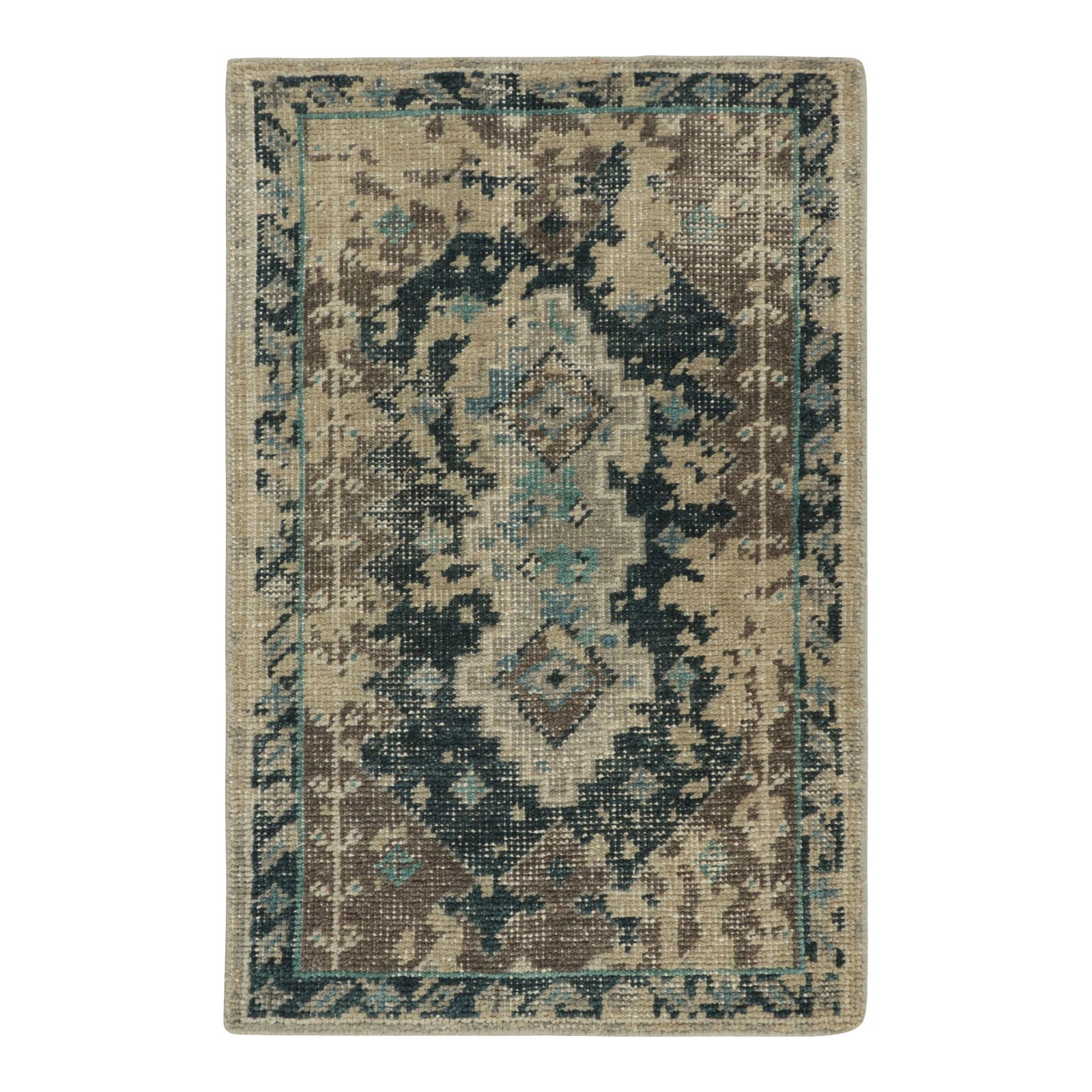 Distressed Style Scatter Rug in Blue, Beige-Brown Pattern by Rug ...