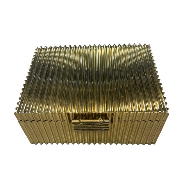 Late 20th Century Corrugated Brass Decorative Storage Box | Chairish