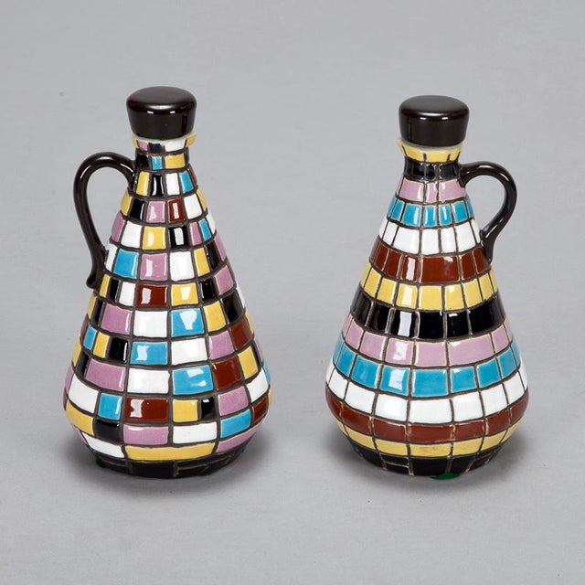 Mid Century Op Art Inspired Ceramic Oil And Vinegar Set Chairish