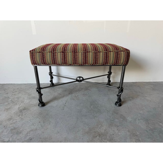 Vintage Brutalist Twisted Iron Base Upholstered Bench | Chairish