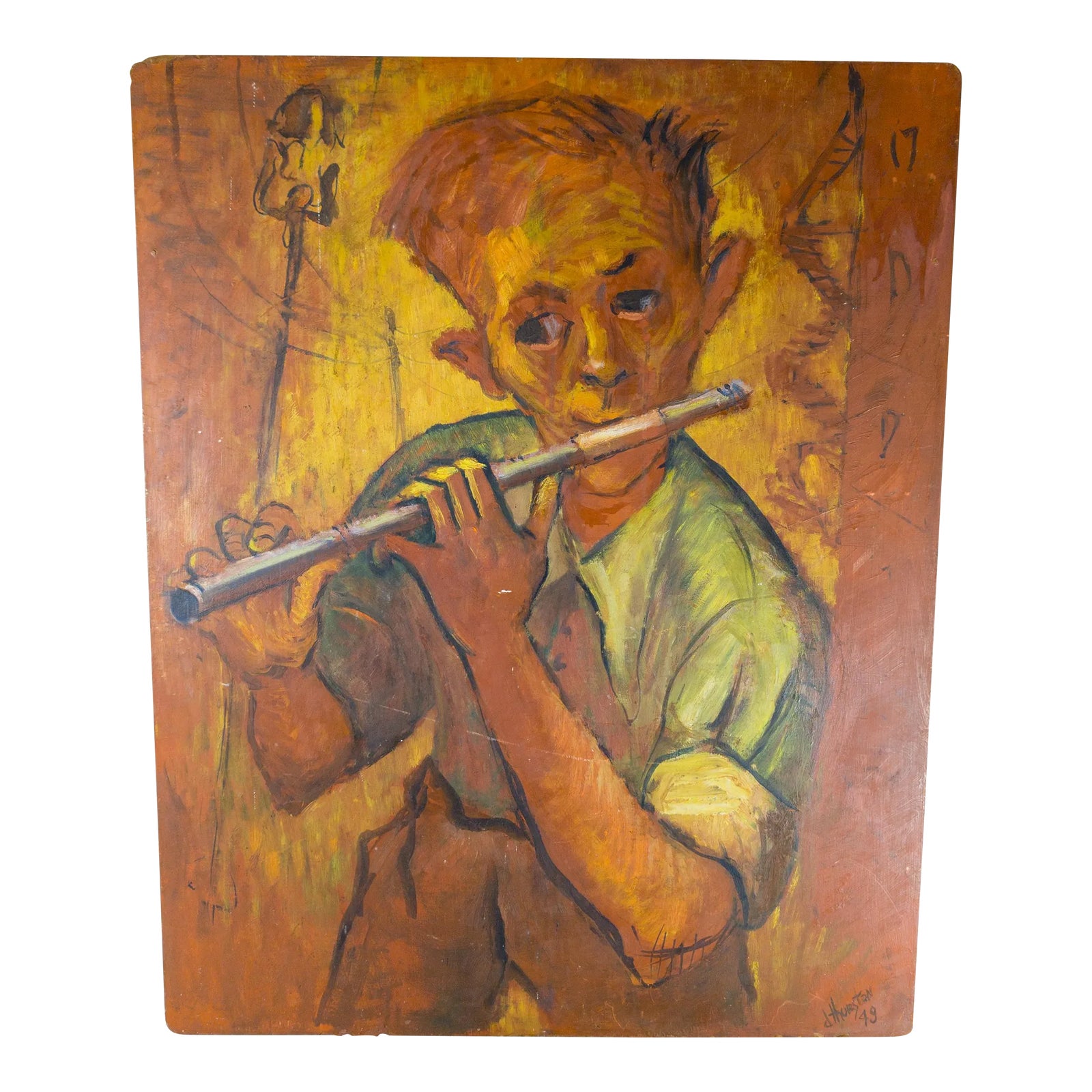 Mid-Century American Impressionist Abstract Portrait of a Boy Playing a ...