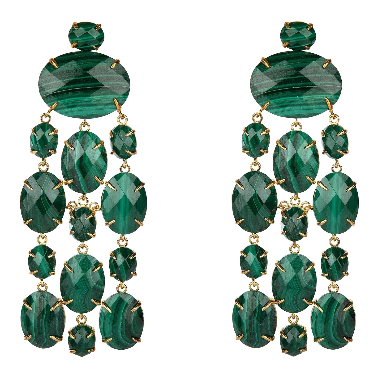 Marysol Statement Earrings in Malachite, a pair | Chairish