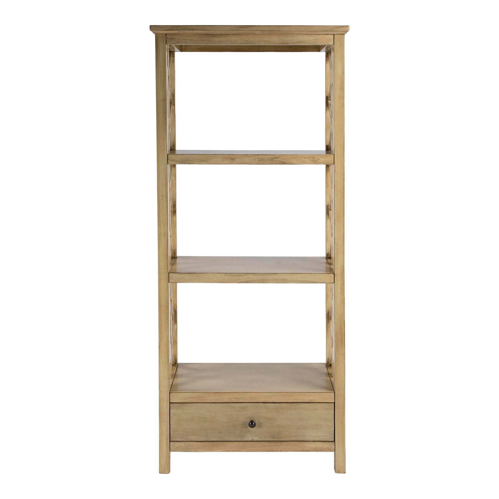Lorena 30"W 3-Tier Etagere with Storage Drawer, Beige | Chairish