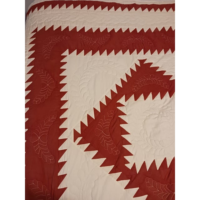 Vintage Handmade Geometric Quilt Signed and Dated Red and White ...