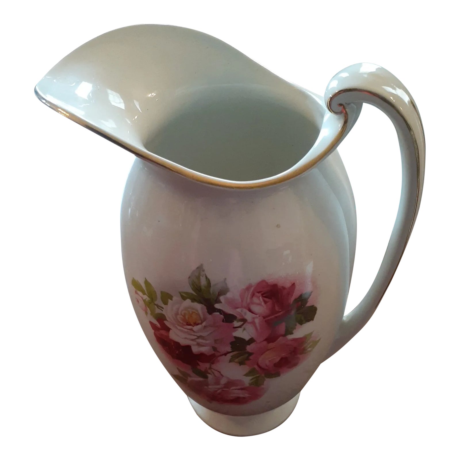 Vintage Myott Porcelain England Tall Floral Pitcher | Chairish