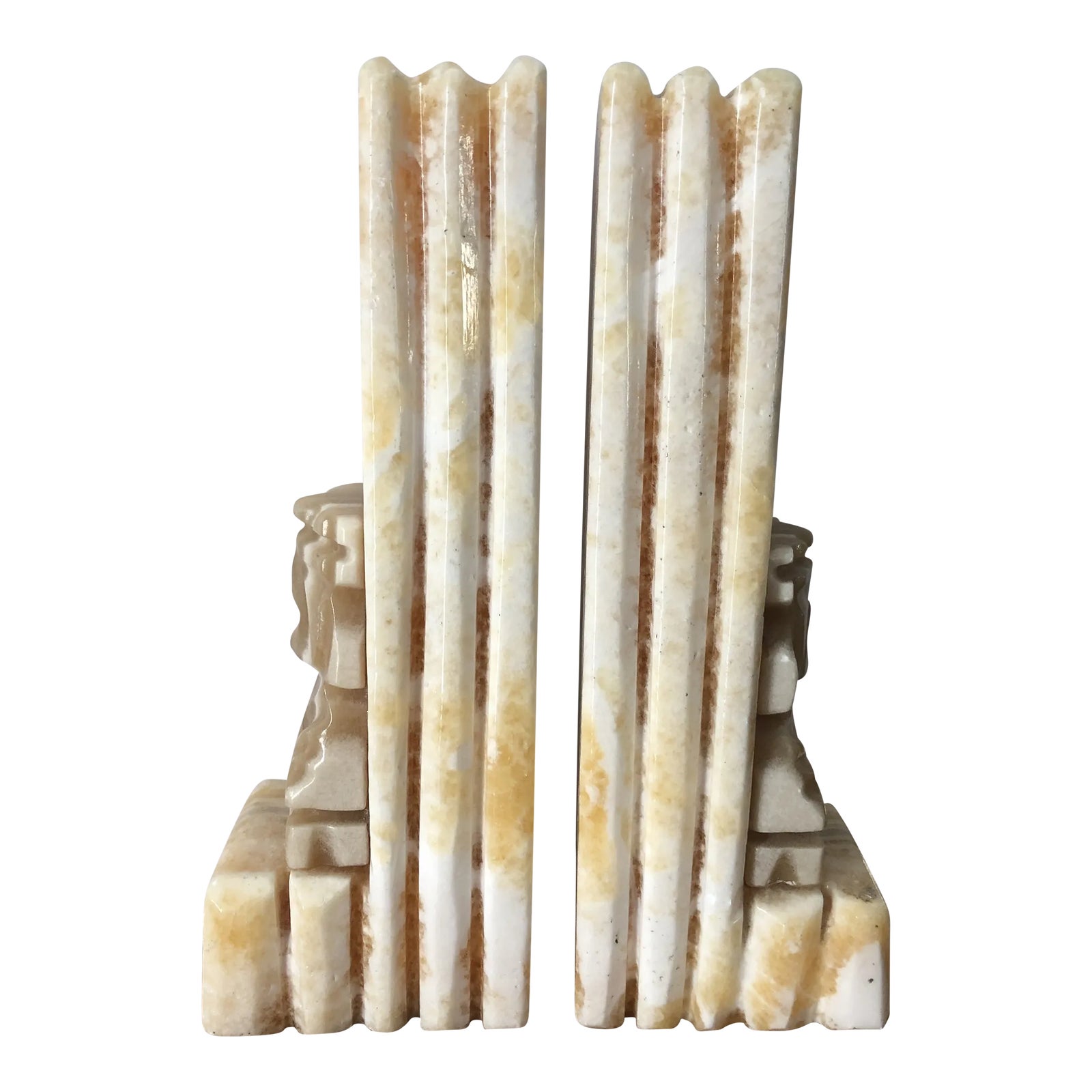 1980s Tall Stone Aztec Design Bookends - a Pair | Chairish