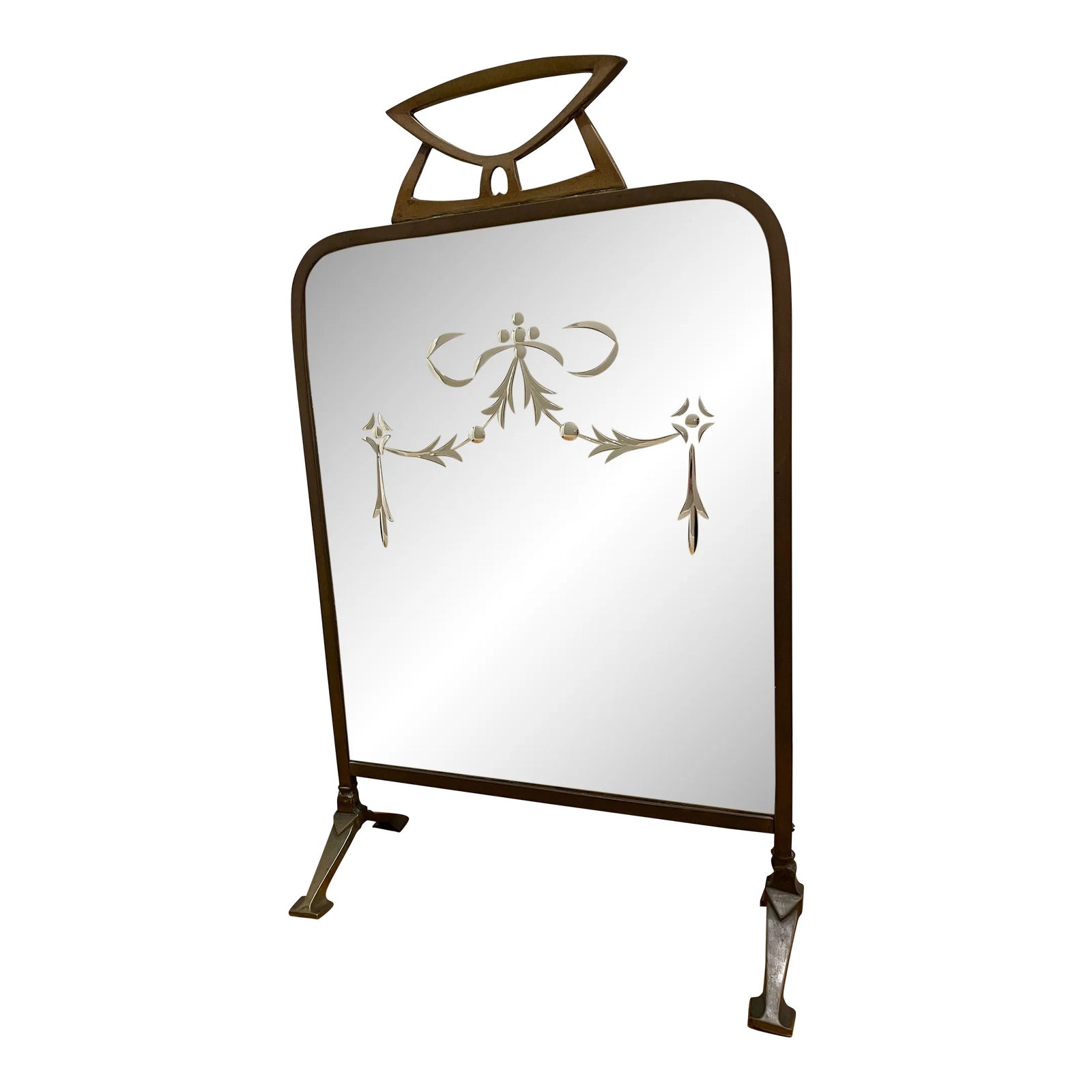 1900s Victorian Art Nouveau Brass Mirror Fire Screen | Chairish