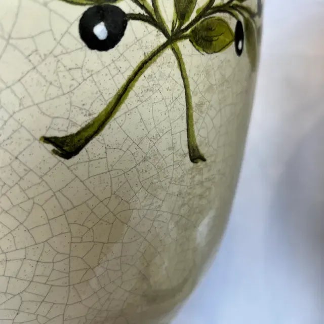1990s Large Italian Hand-Painted Ceramic Urn With Lid - Olive Flower ...