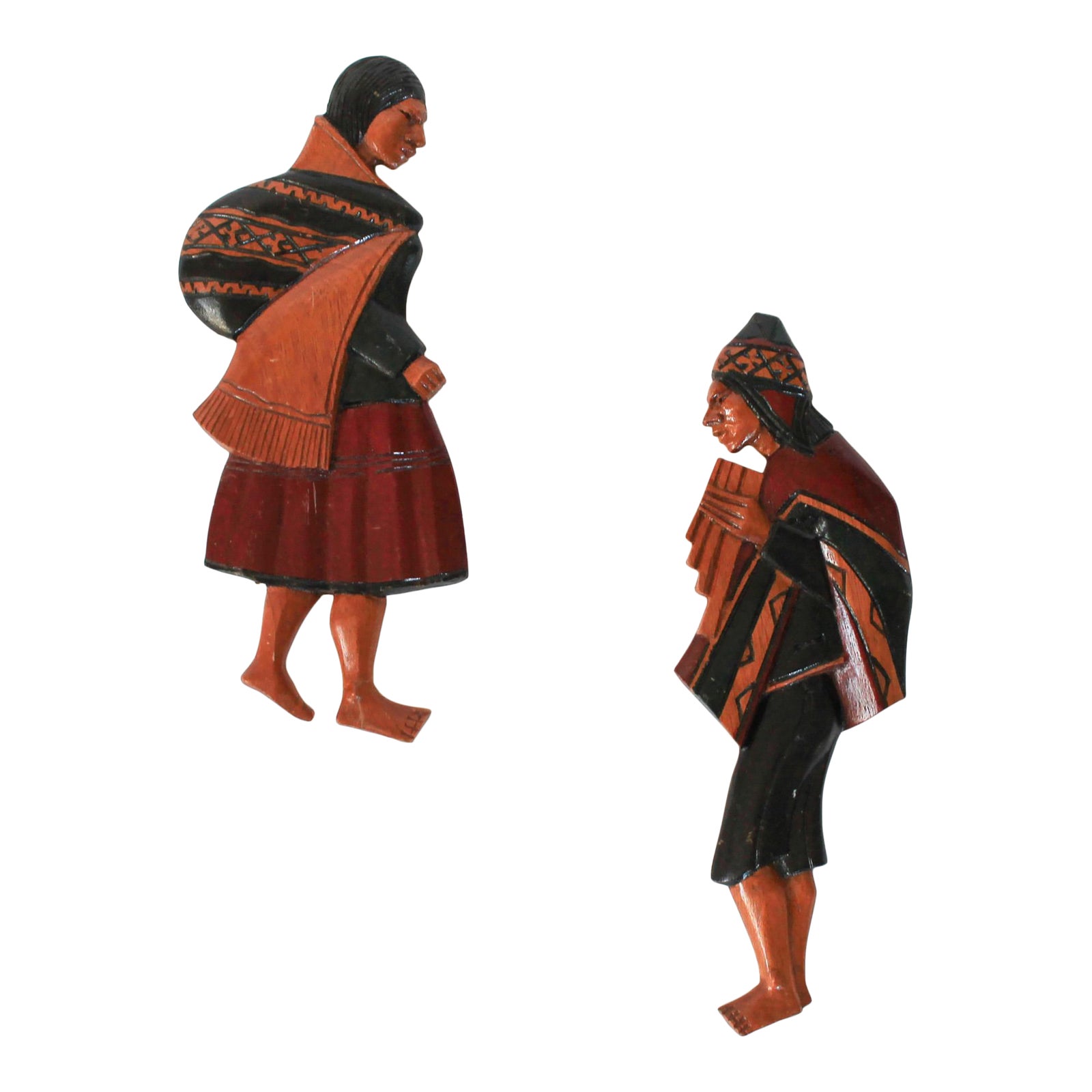 Vintage Hand Carved & Painted Peruvian Folk Art Wood Figures Wall ...