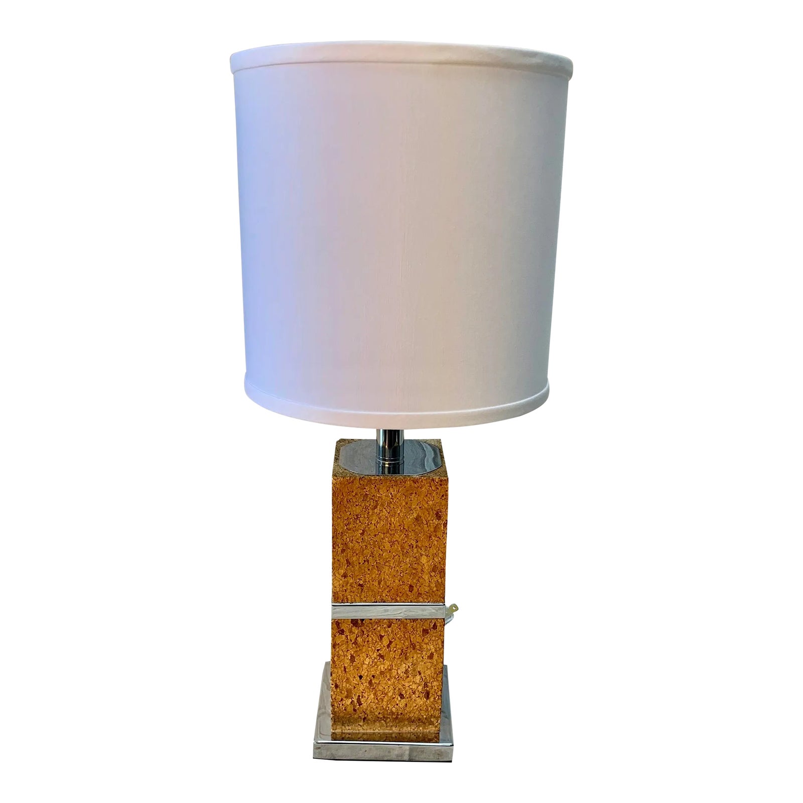 French Mid Century Cork and Chrome Table Lamp | Chairish