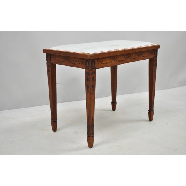 20th Century Neoclassical Bell Flower Inlaid Vanity Bench Seat | Chairish