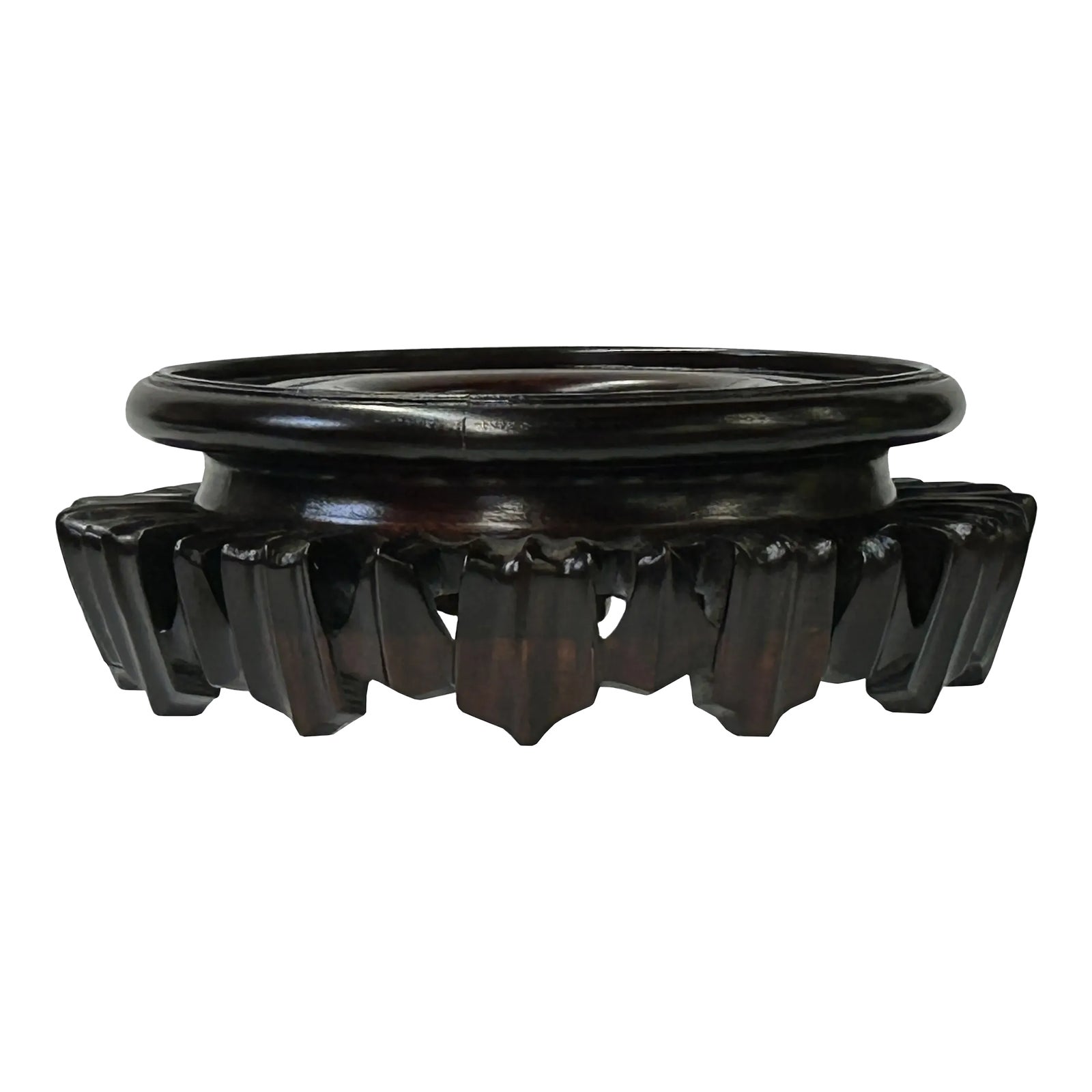 5" Dark Brown Wood Round Open Pattern Display Stand Riser | Chairish