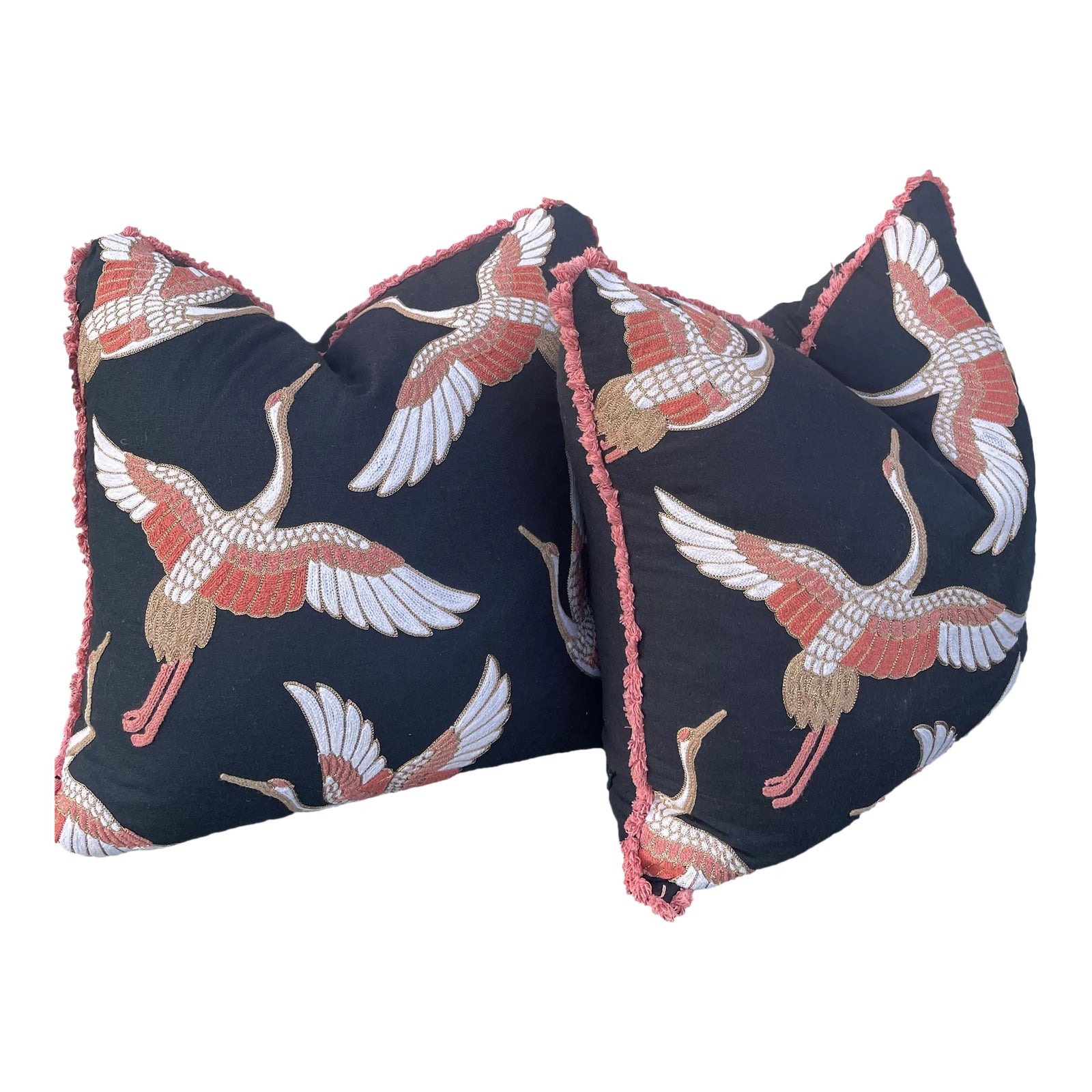 Set of 2 Pillows With Crane Motif | Chairish