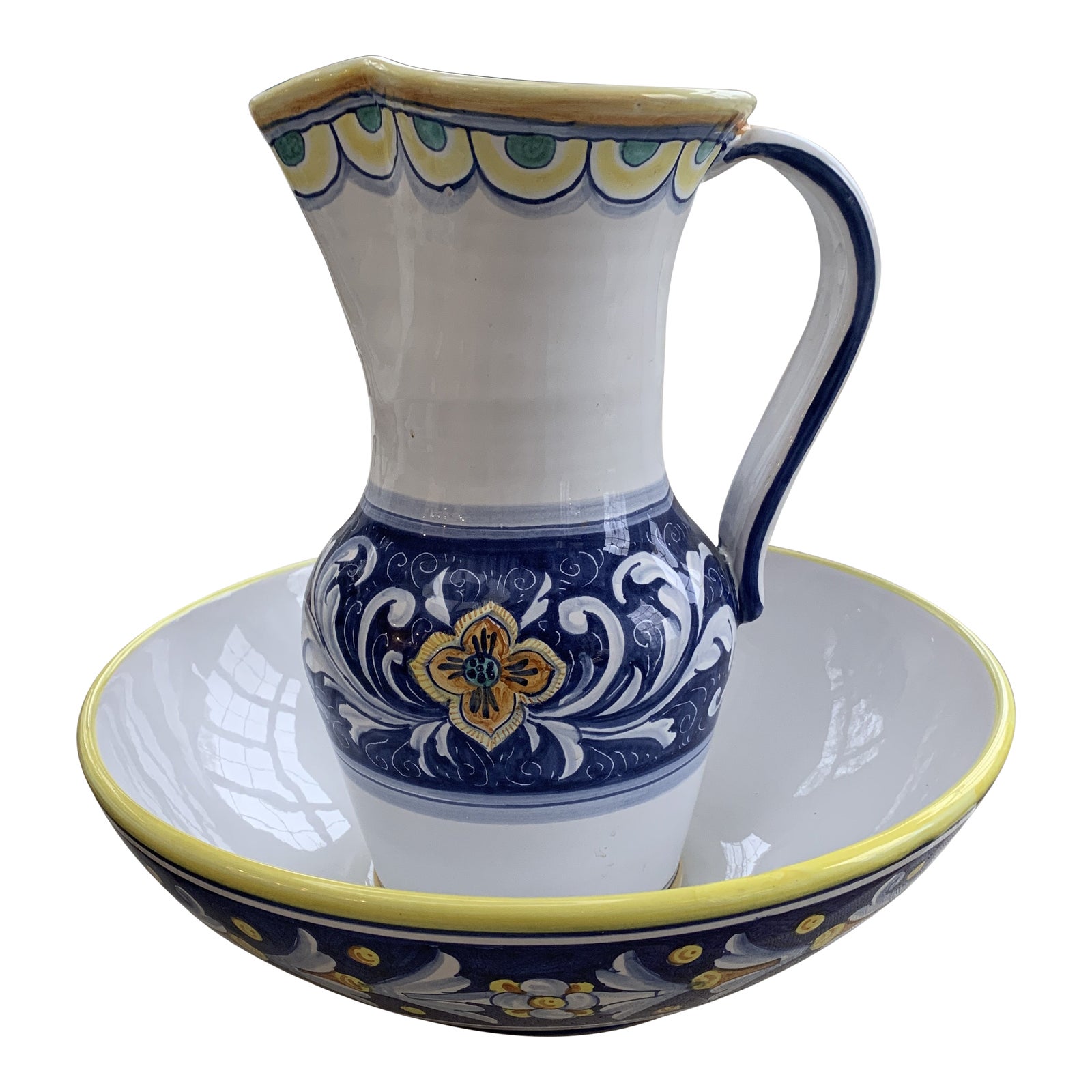 Late 20th Century Deruta Pitcher and Bowl - a Pair | Chairish