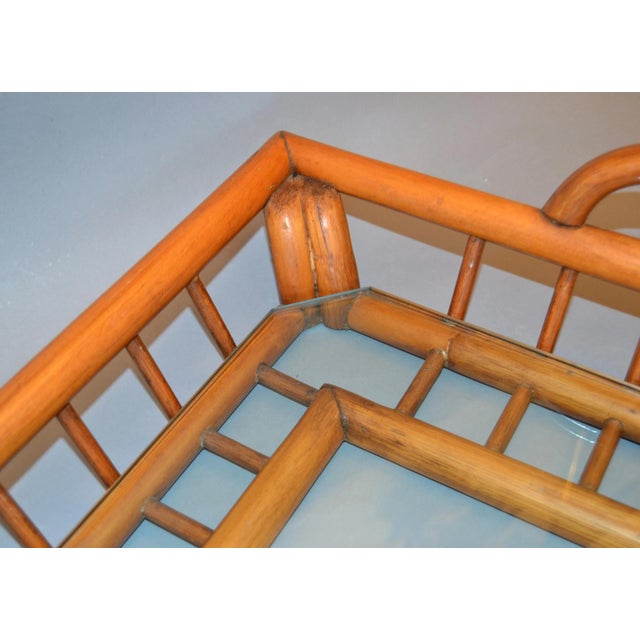 40s Boho Chic Handcrafted Bamboo Wood & Glass Table Tray, Serving Tray ...