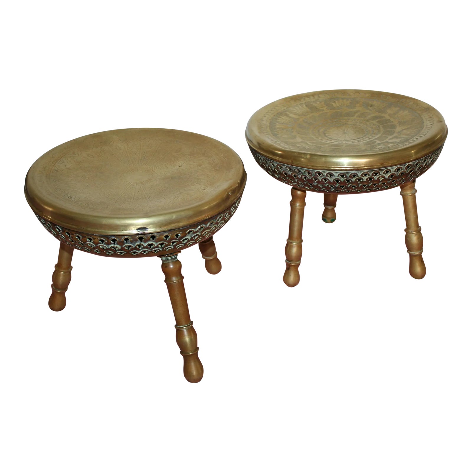 1960s Turkish Brass Tooled Stools - Set of 2 | Chairish
